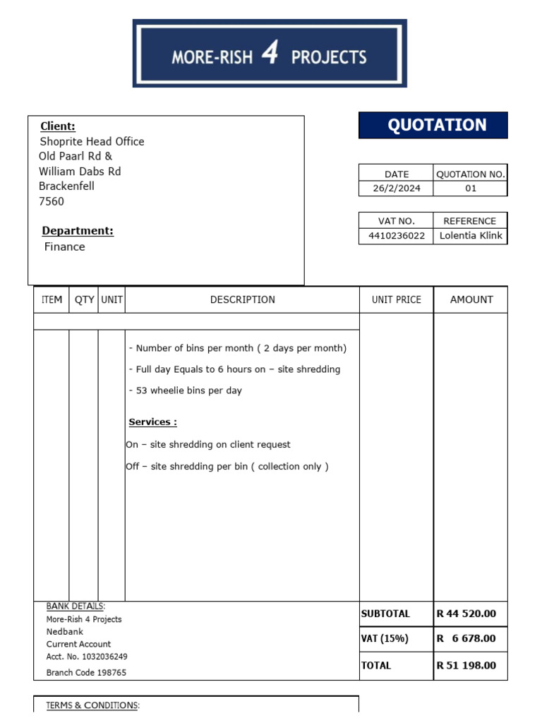 Shoprite Qoutation No 1 | PDF