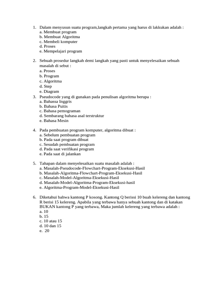 SOAL TRY OUT DASAR KOMPETENSI KEAHLIAN RPL | PDF