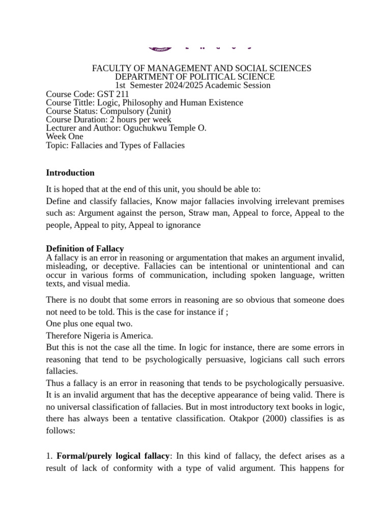 Week 6 New Lecture Note | PDF | Fallacy | Argument