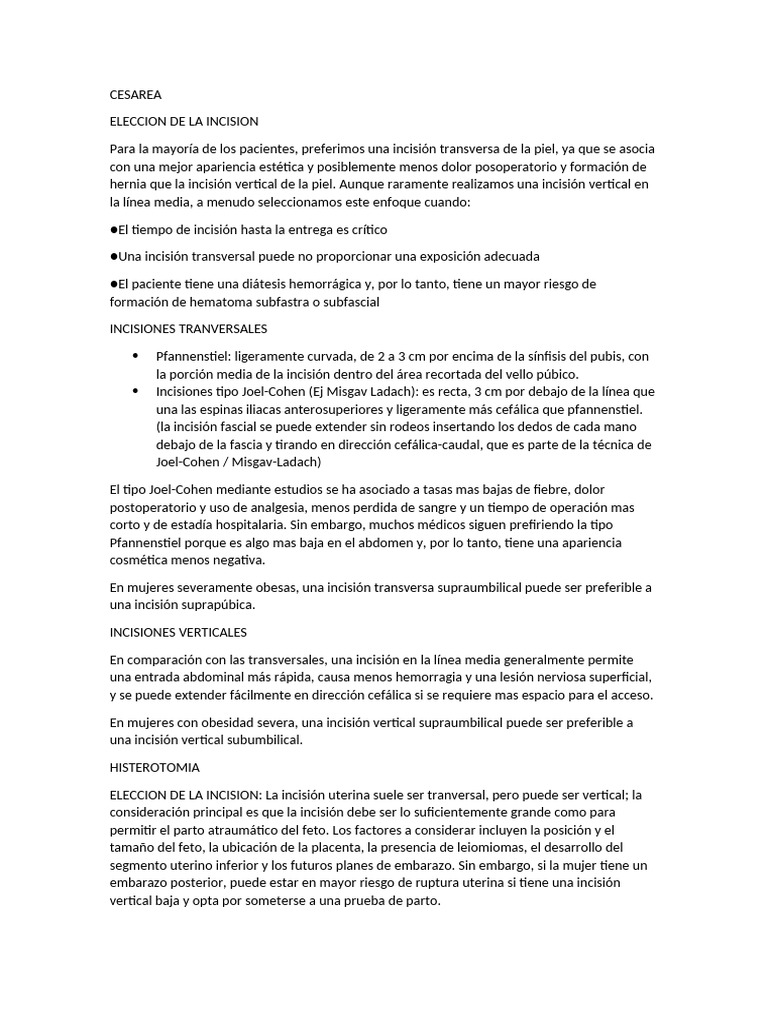 Tipos de Incisiones en Cesárea | PDF | Parto | El embarazo