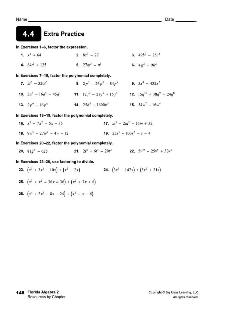 WS_4.4 Factoring Polynomials | PDF