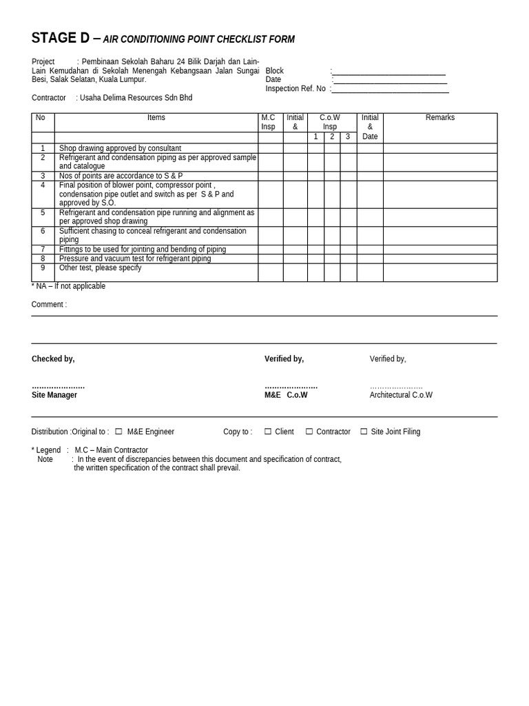 Stage D - Air Conditioning Point Inspection Form | PDF