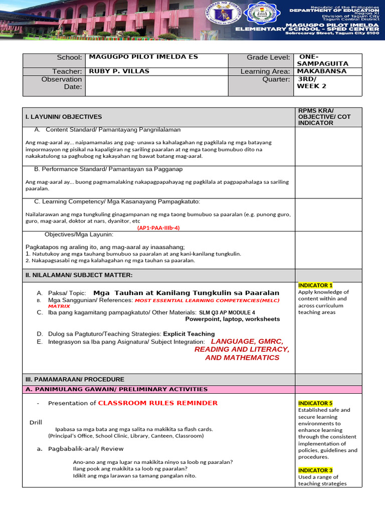 Villas-Cot Ap1 Q3 W3 - New Format DLP | PDF | Learning | Literacy