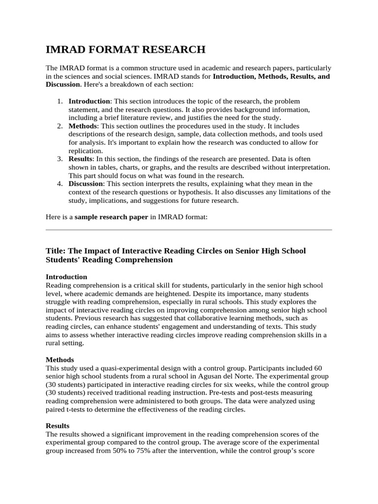 Imrad Format Research Pdf Reading Comprehension Cognition