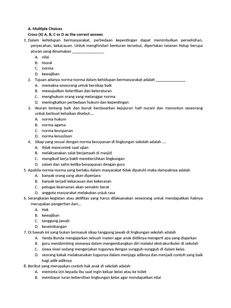 Latihan PPKN Norma | PDF