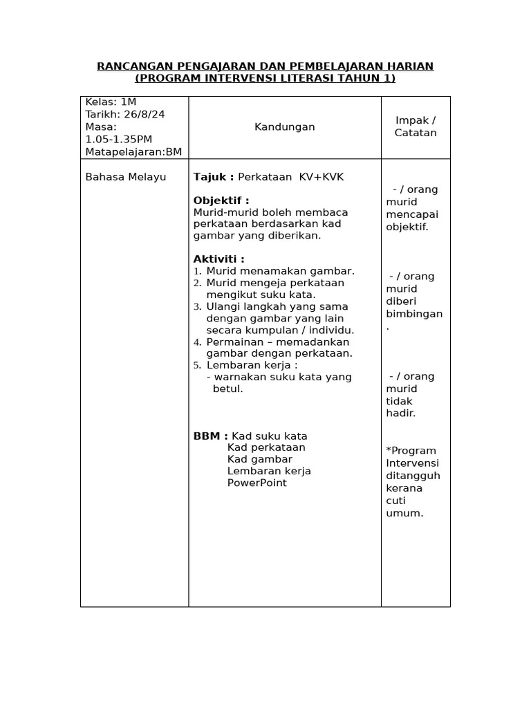 RPH M8 (26 Hingga 30.8.24) | PDF