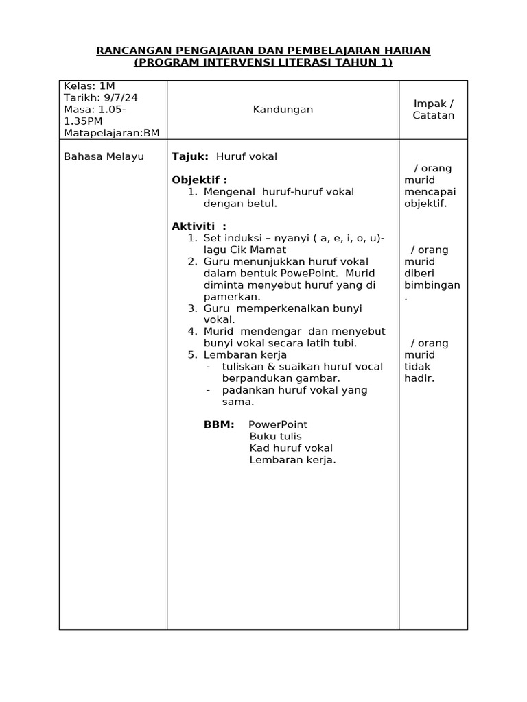 RPH M1 (9-7-24 hingga12-7-24) | PDF