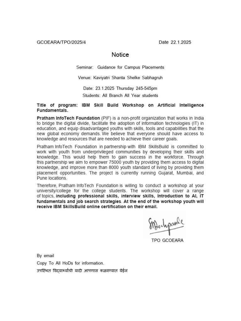 IBM Skill Build AI Workshop Notice | PDF