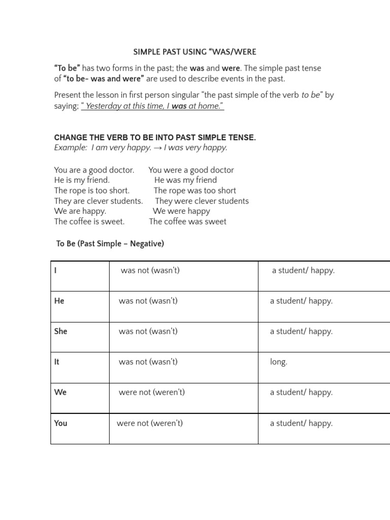 Simple Past Tense: Was/Were Usage | PDF | Languages | Foreign Language ...