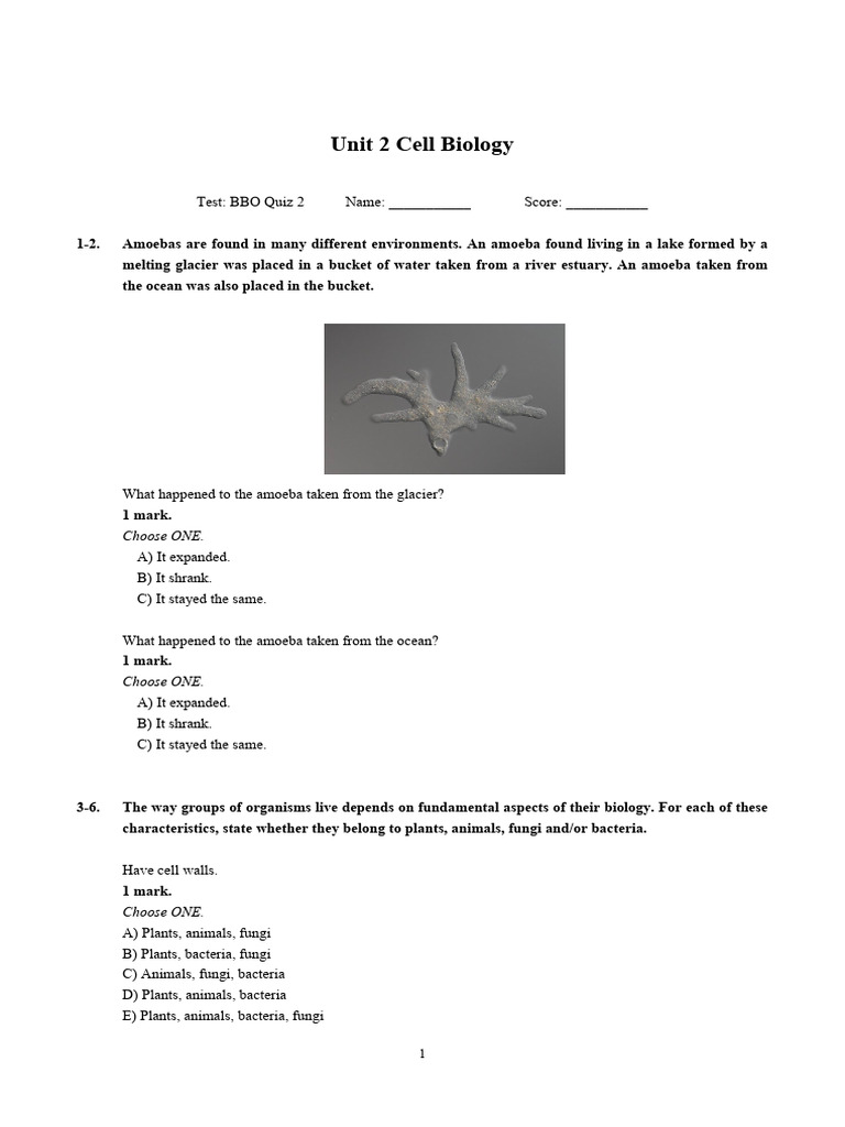 Cell Biology Test: Concepts & Processes | PDF | Chloroplast | Glycogen