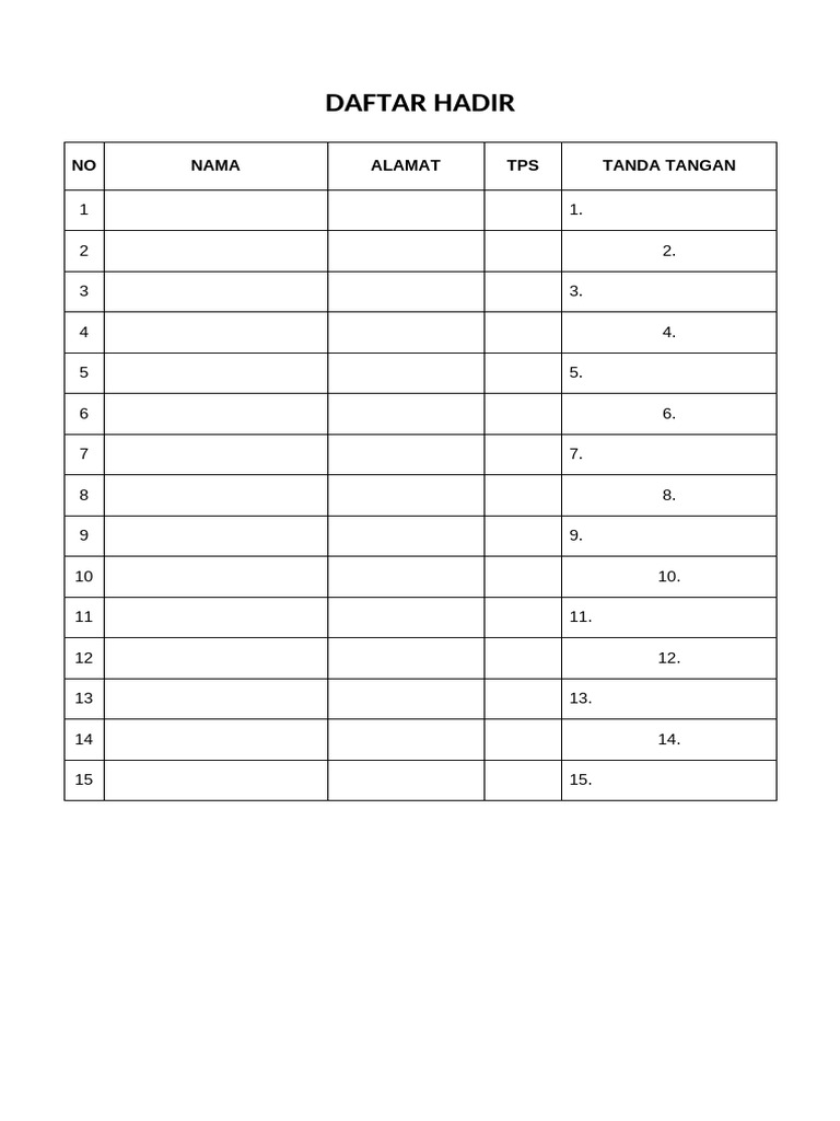 Daftar Hadir Tps | PDF