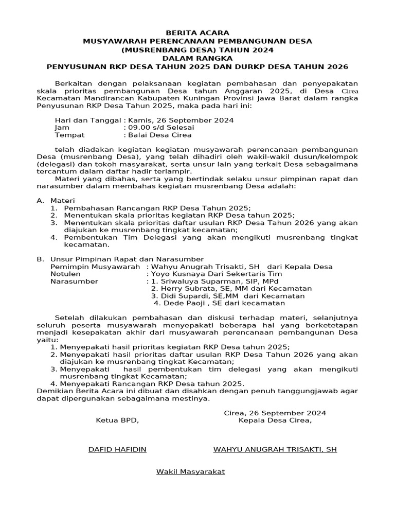 BA MUSRENBANG, Notulen, Daftar Hadir[1] | PDF