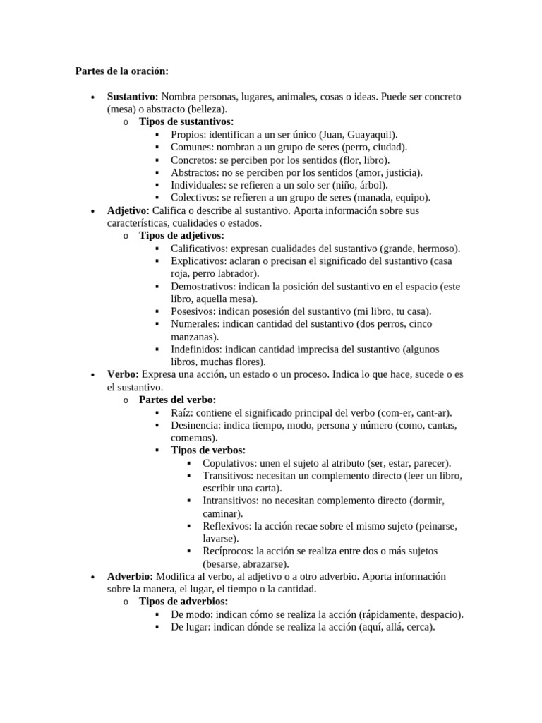 Partes de la oración y sus tipos | PDF | Adverbio | Verbo