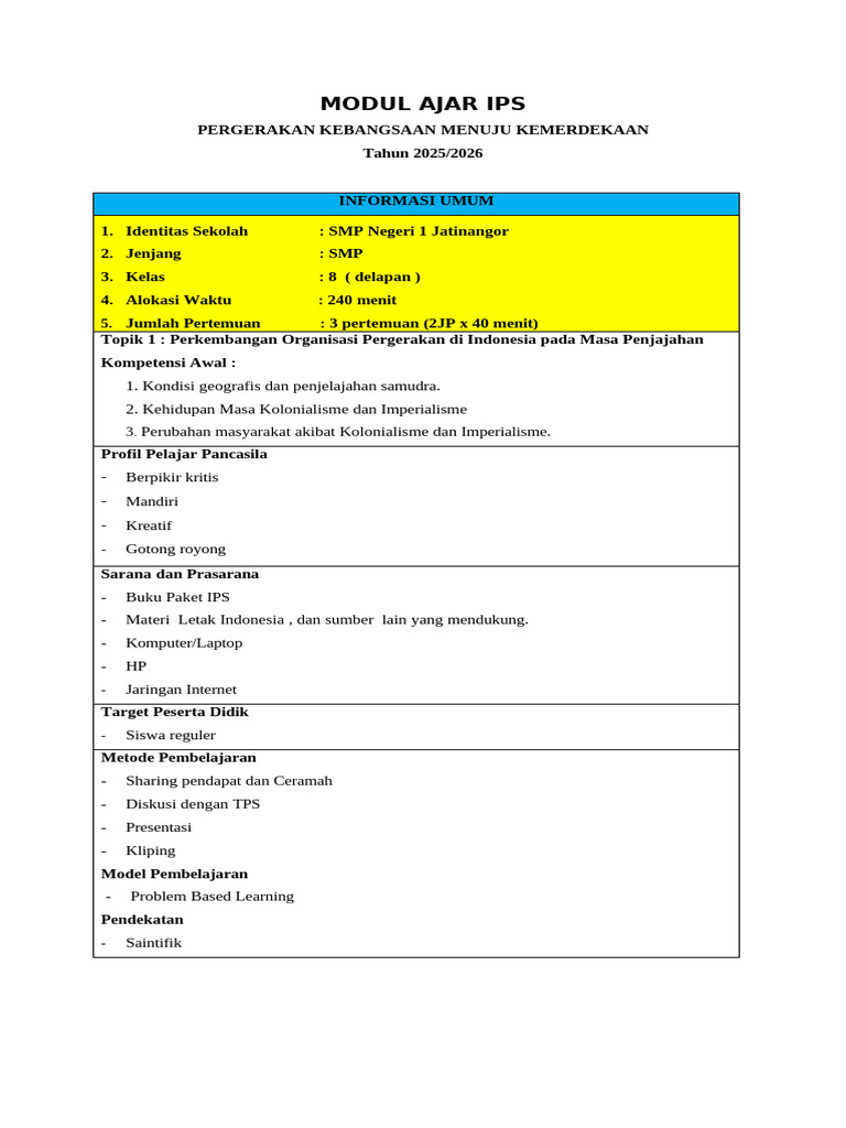 Modul Ajar Observasi - Ips - Kls 8 Sms 2 | PDF