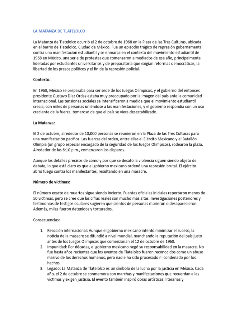 La matanza de Tlatelolco | PDF | Movimientos sociales | Derechos humanos