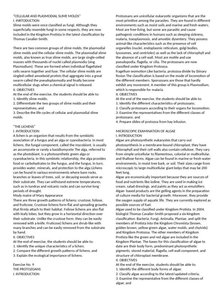 Overview of Slime Molds, Lichens, and Fungi | PDF | Fungus | Protozoa