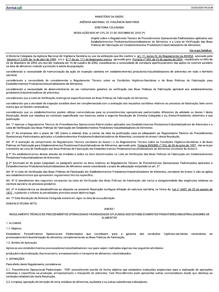 ANVISA - RESOLUÇÃO-RDC #275, DE 21 DE OUTUBRO DE 2002 - Regulamento ...