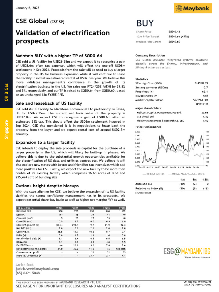 Validation of Electrification Prospects: CSE Global | PDF | Equity (Finance) | Free Cash Flow