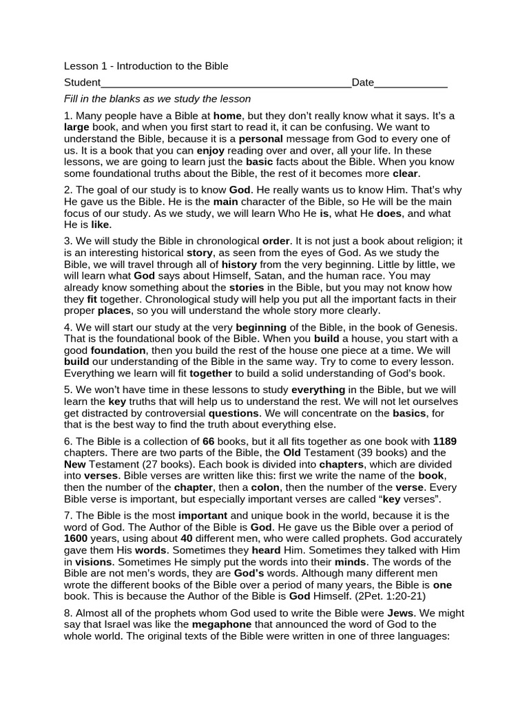 Lesson 01 - Introduction to the Bible | PDF | Bible | Chapters And ... Lesson 01 - Introduction to the Bible | PDF | Bible | Chapters And ...