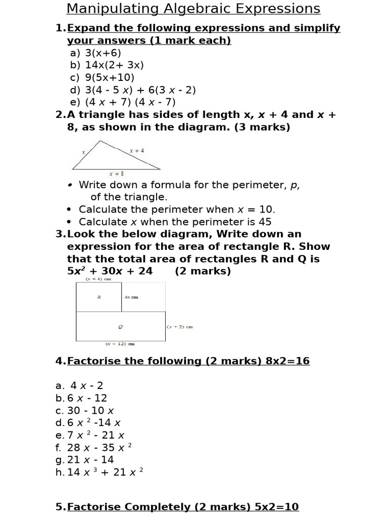 Algebraic Expressions: Expansion & Factorization | PDF