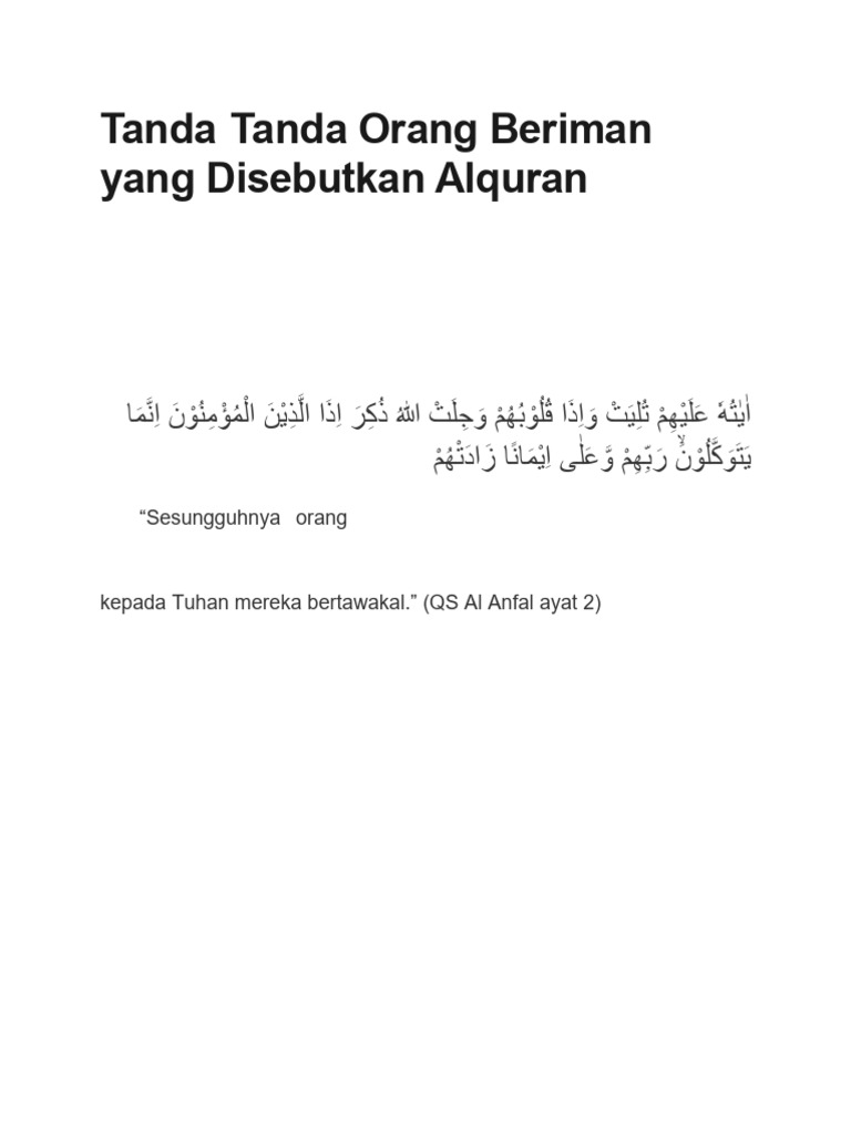Tanda-Tanda Iman Menurut Alquran | PDF