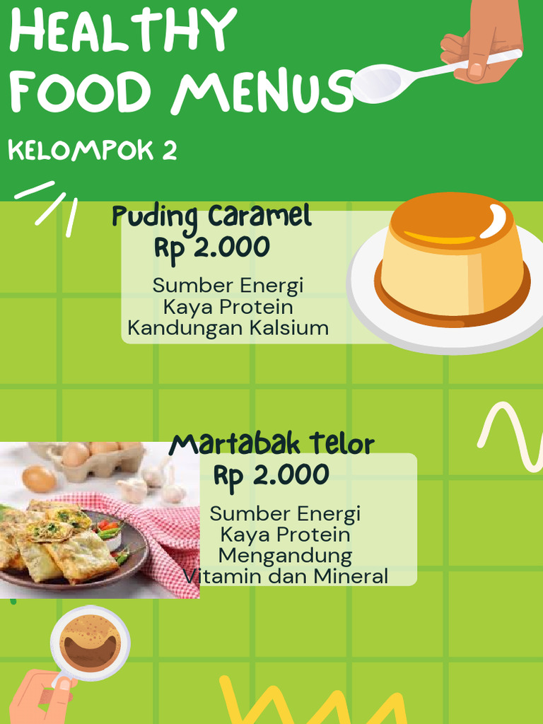 Green Illustrative 3 Healthy Food Menus Poster | PDF
