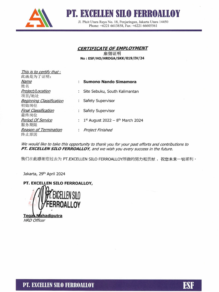 Paklaring PT. ESF | PDF