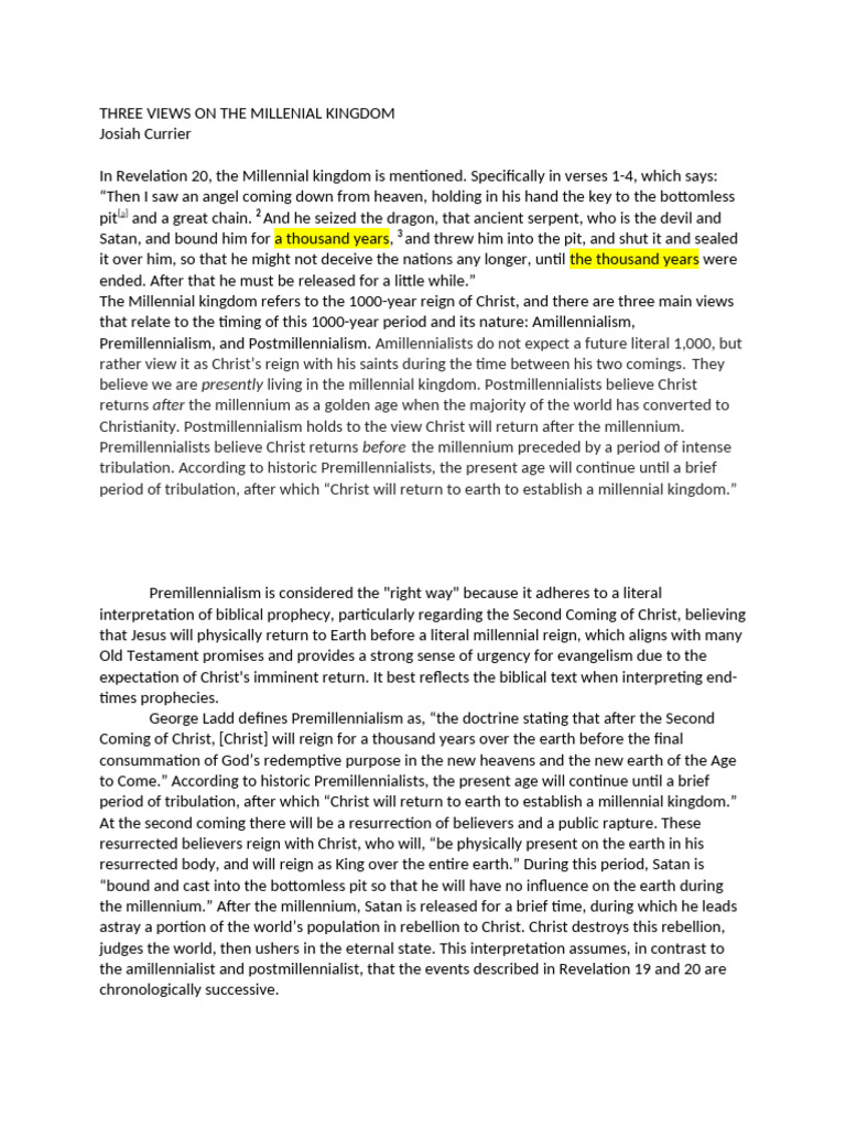 Understanding Millennial Kingdom Views | PDF | Premillennialism ...
