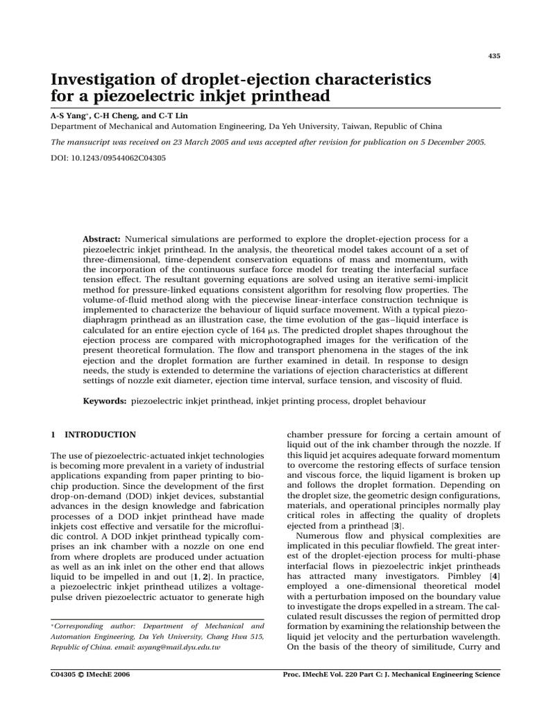 Piezoelectric Inkjet Droplet Ejection Study | PDF | Drop (Liquid ...