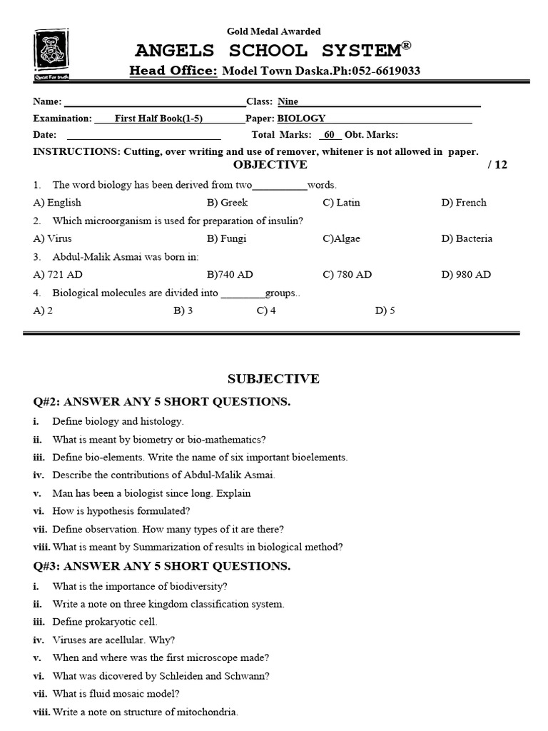 Bio First Hlaf(1-5) | PDF | Biology | Mitosis