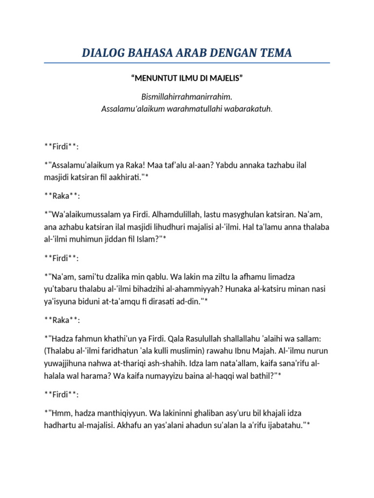 Dialog Bahasa Arab Dengan Tem1 | PDF