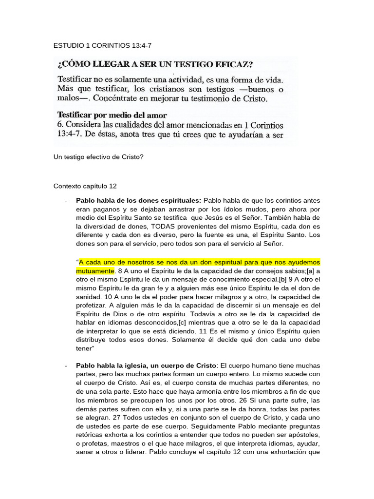 Estudio 1 Corintios 13 | PDF | Amor | Primera epístola a los corintios
