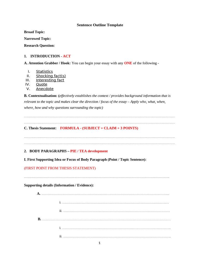 Essay Outline Template Guide | PDF