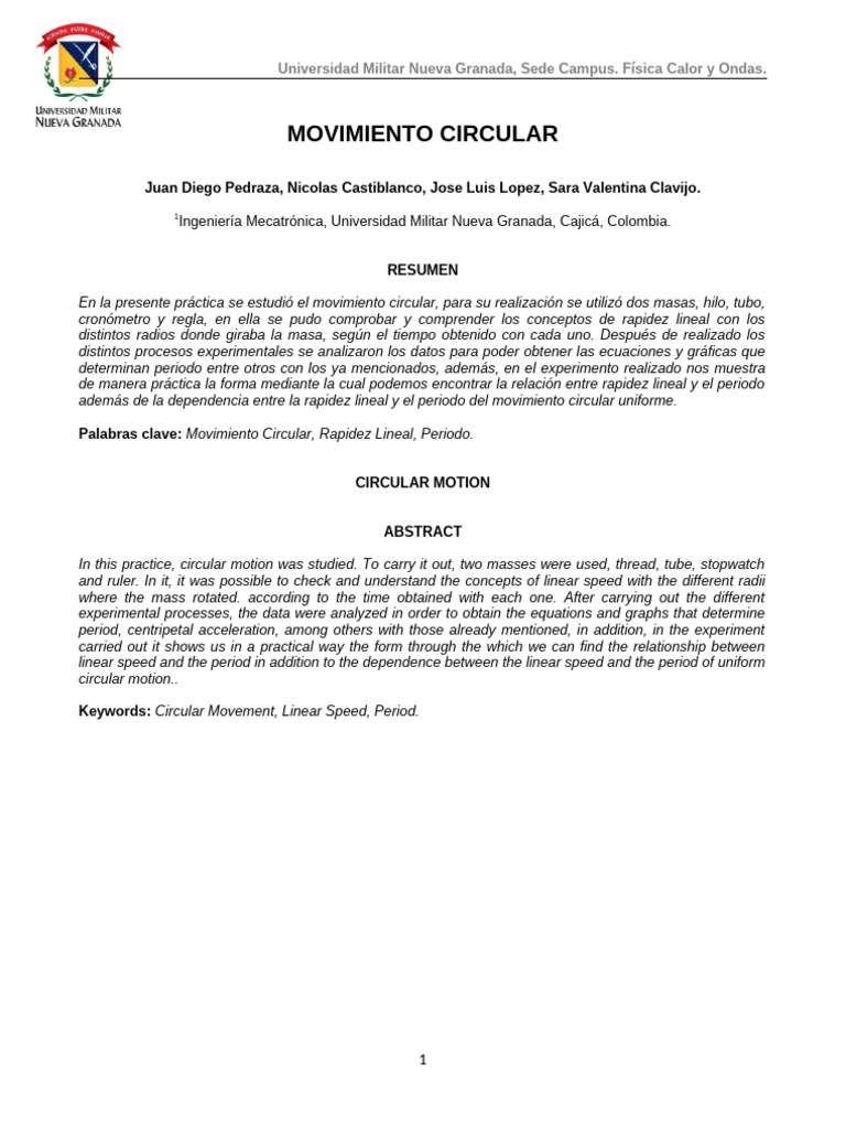 Estudio del Movimiento Circular Uniforme | PDF | Medición | Velocidad
