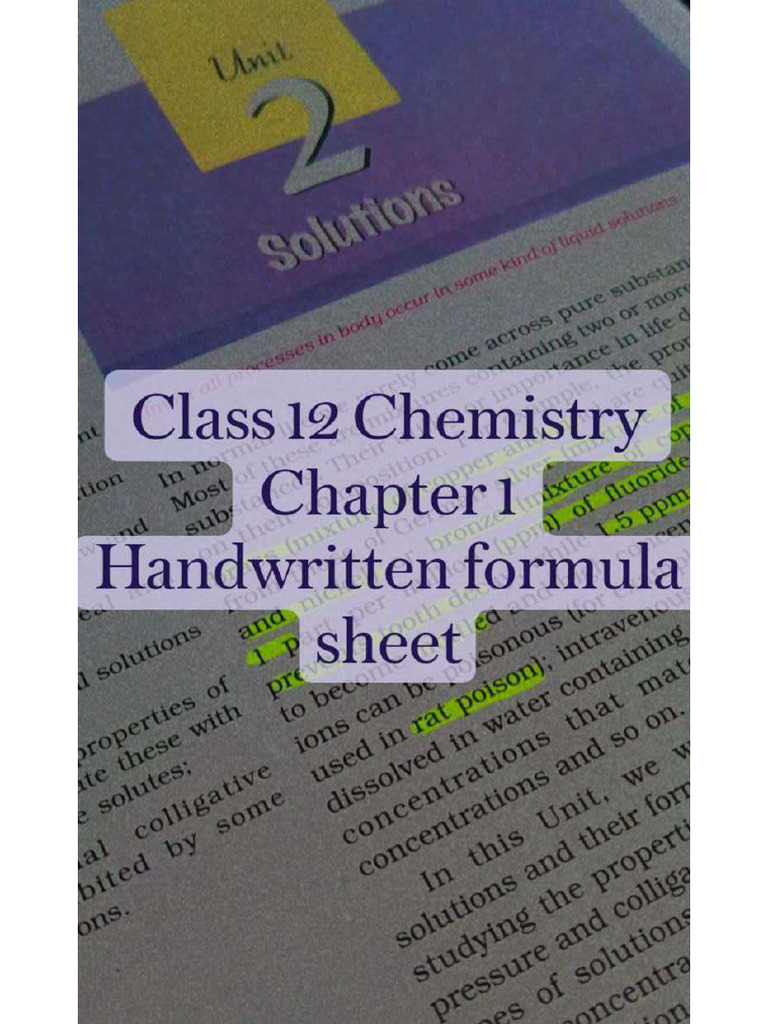 Class 12 Chemistry Chapter 1 Handwritten Formula Sheet | PDF