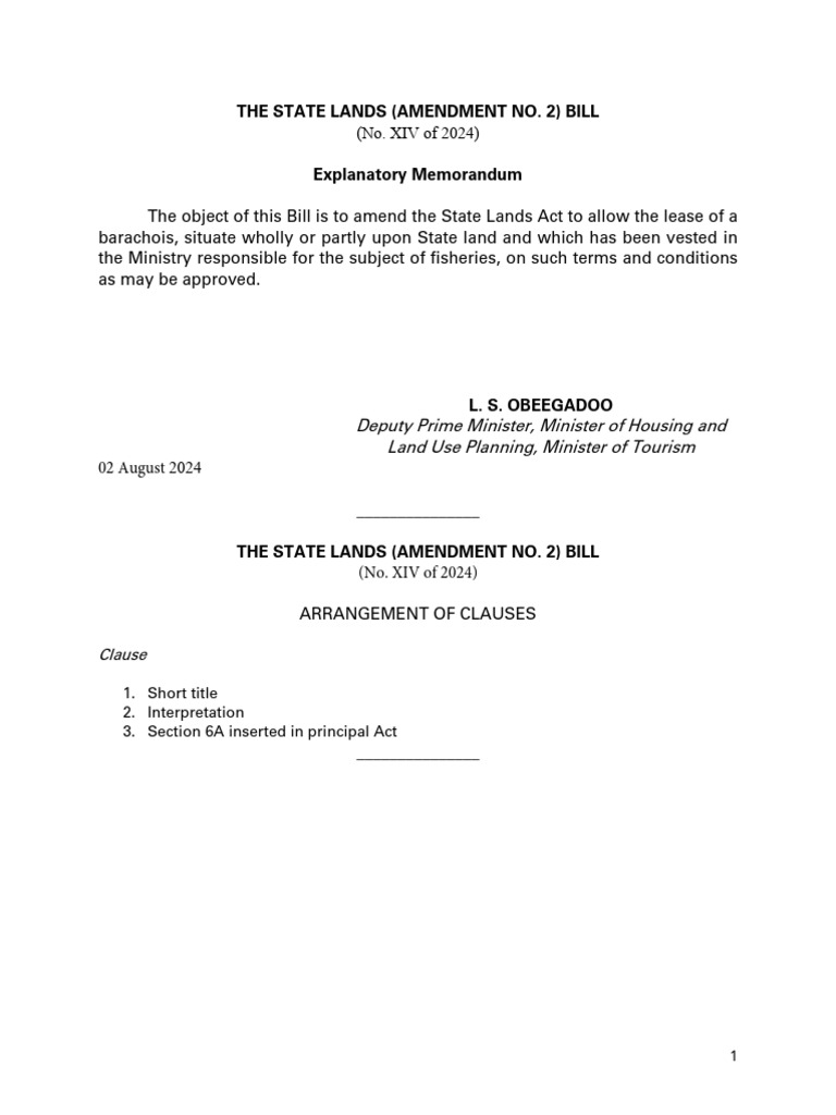 State Lands Act: Barachois Lease Amendment | PDF | Lease | Bill (Law)