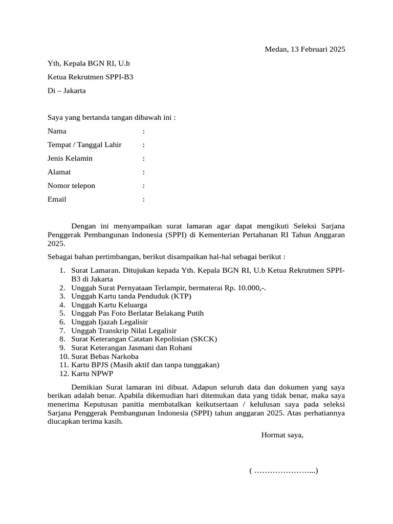 Surat Lamaran Sppi | PDF
