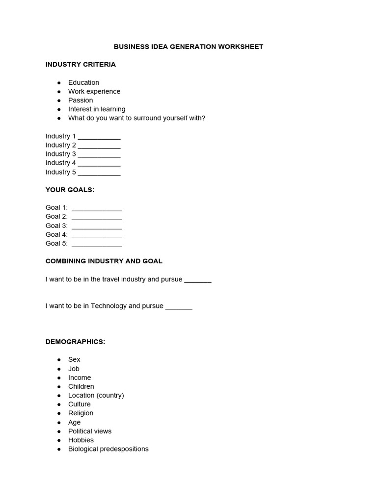 Business Idea Generation Worksheet | PDF