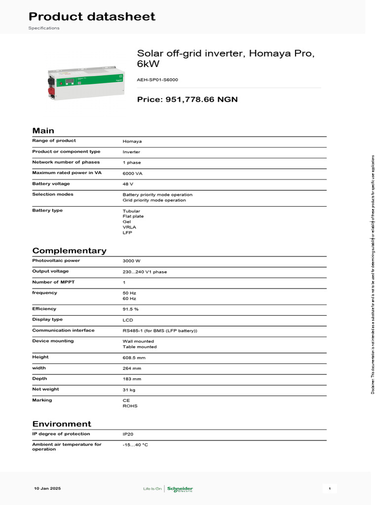 Homaya Pro 6kW Off-Grid Inverter Specs | PDF | Power Inverter ...