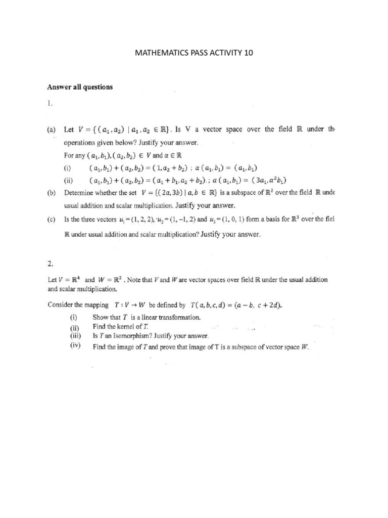Mathematics Pass Activity 10 | PDF