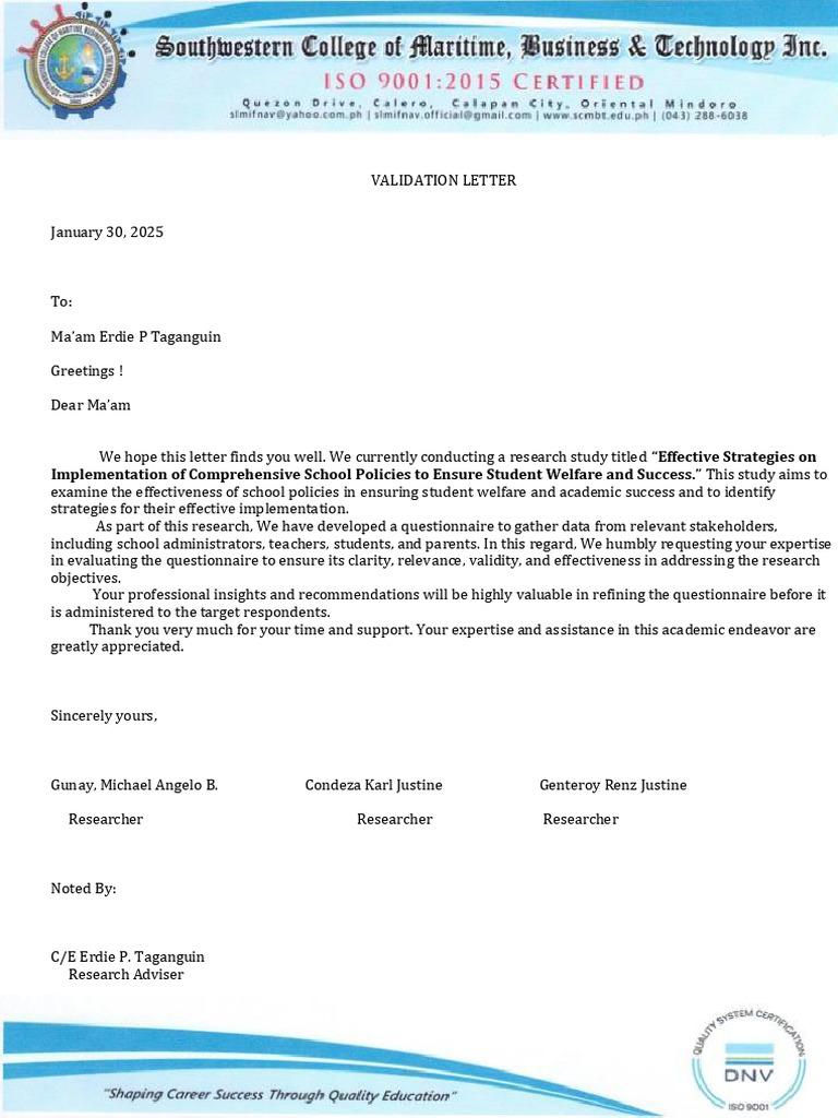 Validation Letter | PDF