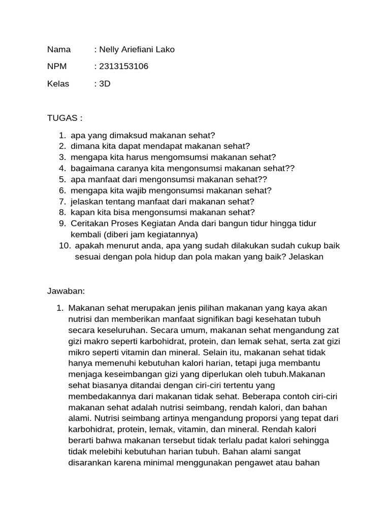 TUGAS PJOK Dan Gizi PGSD | PDF