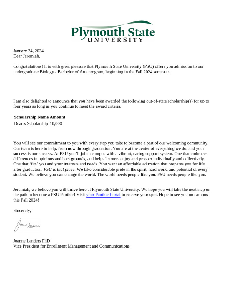 PSU Admission Offer for Biology BA 2024 | PDF