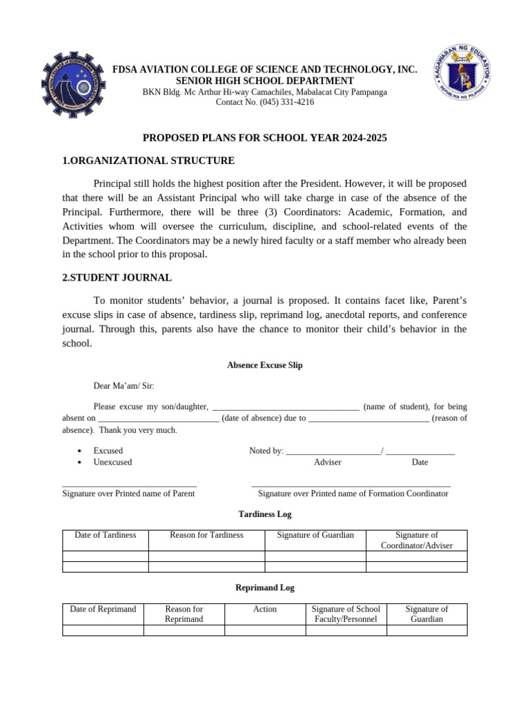FDSA Proposed Plans 2024 2025 | PDF