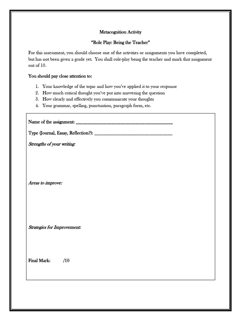 Metacognitive Activity | PDF