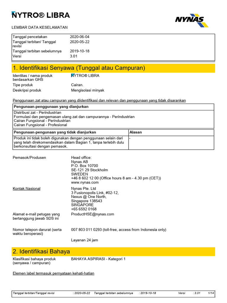 SEDAYUNynas Nytro Libra MSDS - Bahasa Indonesia | PDF