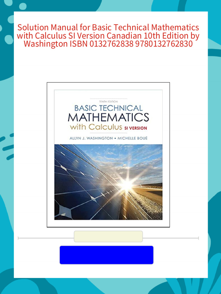 Solution Manual For Basic Technical Mathematics With Calculus SI Version Canadian 10th Edition ...