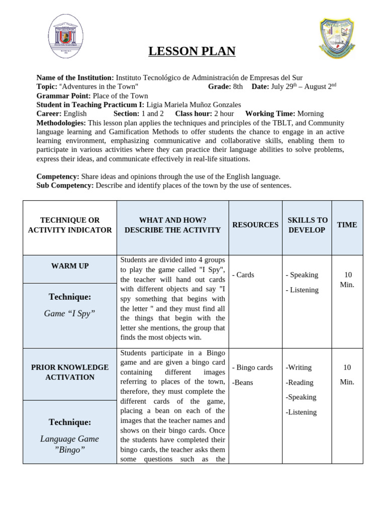 LESSON PLAN OF 8TH Segunda Semana | PDF | Lesson Plan | Learning