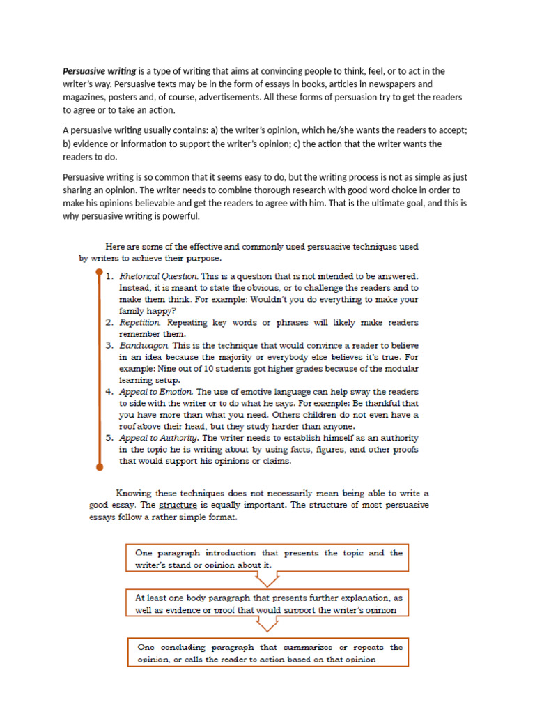 Persuasive Writing Is A Type of Writing That Aims at Convincing People ...