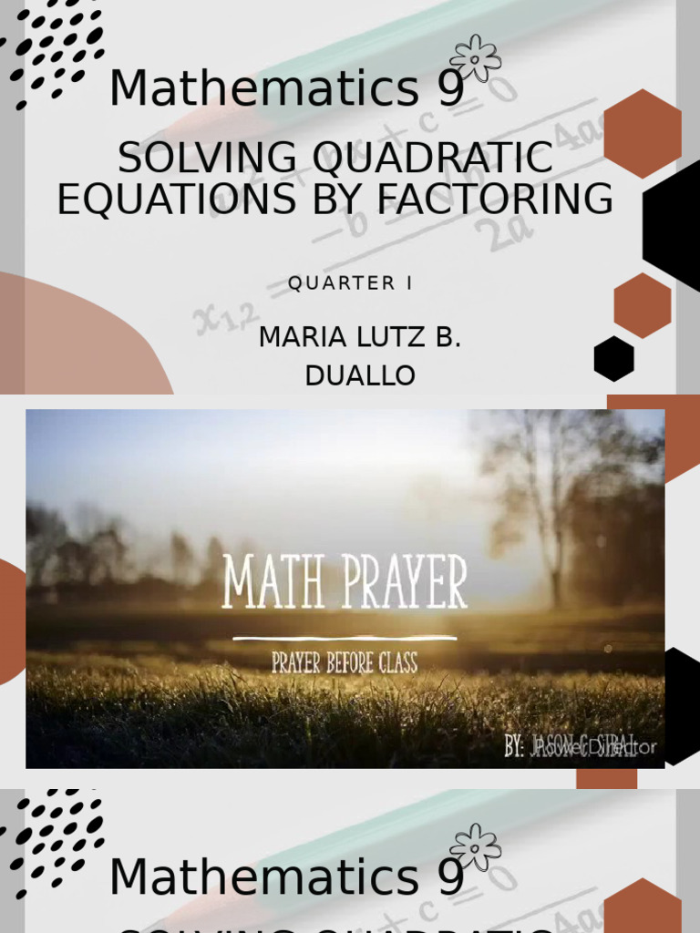 Mathematics 9: Solving Quadratic Equations by Factoring | PDF | Quadratic Equation | Factorization